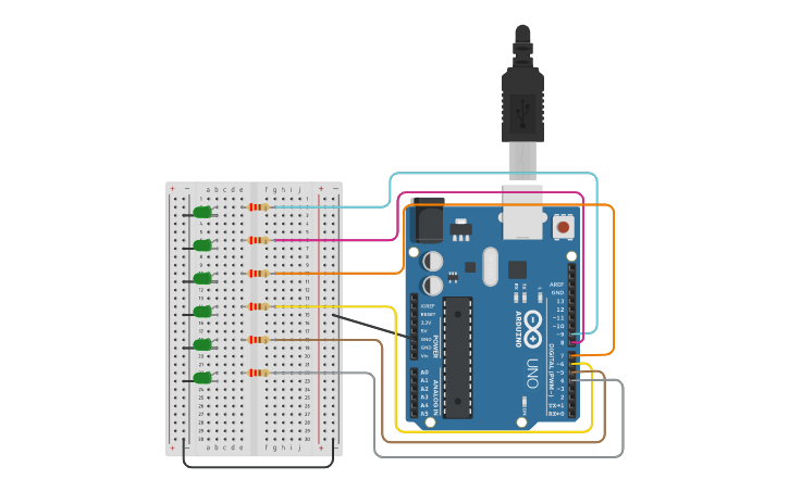Circuit design Conducción de múltiples LED's - Tinkercad