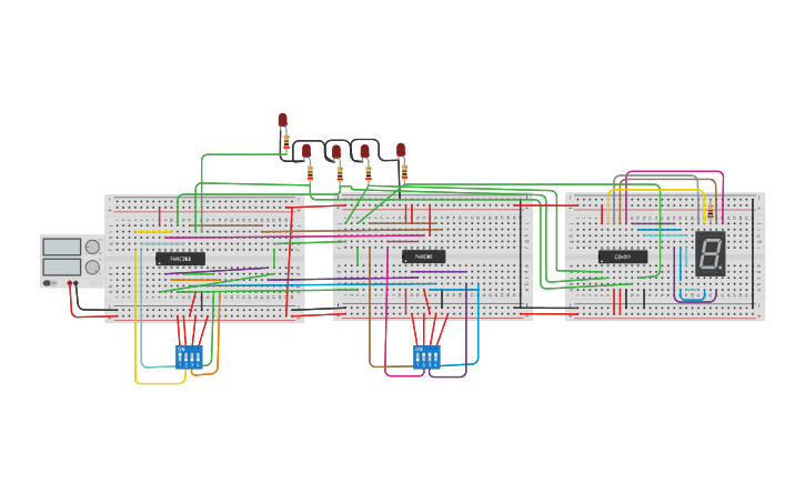 Circuit design 4-bit parallel subtractor - Tinkercad