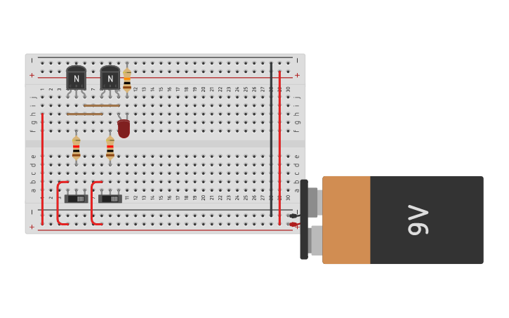 Circuit design OR gate using transistor - Tinkercad