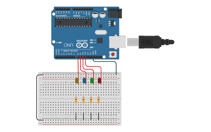 Circuit design Binary in led | Tinkercad