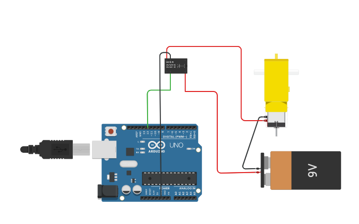 Circuit design RUN A MOTOR USING RELAY - Tinkercad