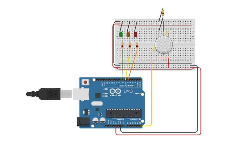 Circuit design sensor de gas - Tinkercad