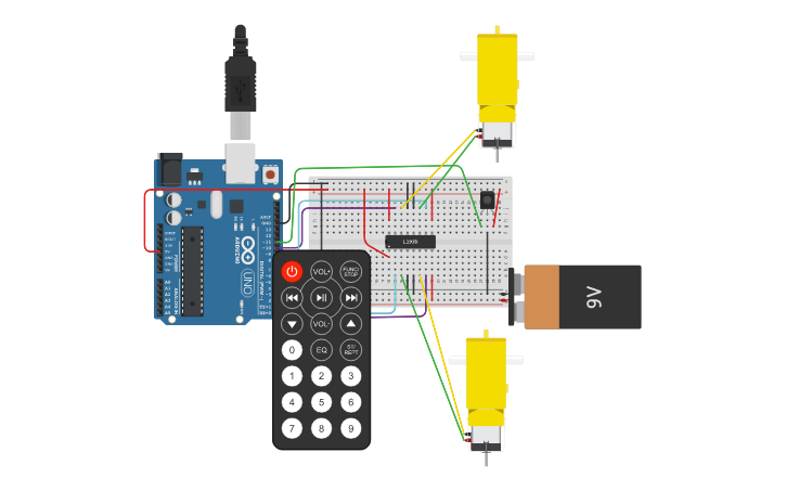 Circuit design Motors com IR Remote - Tinkercad