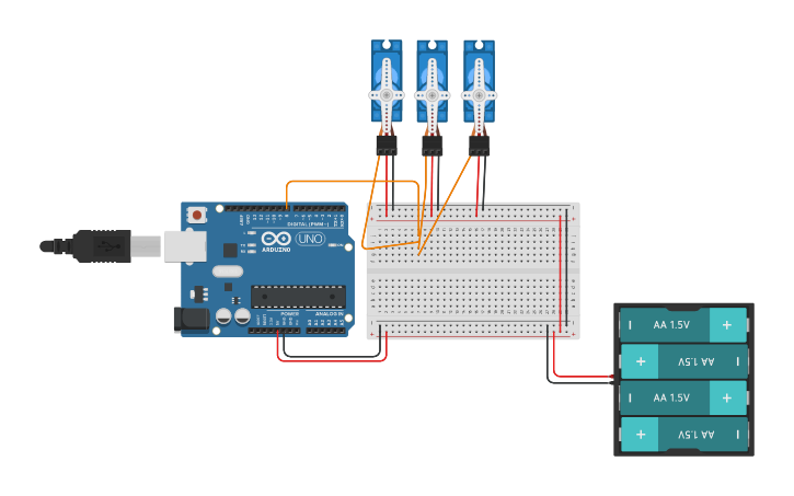 Circuit design Servos Araña | Tinkercad