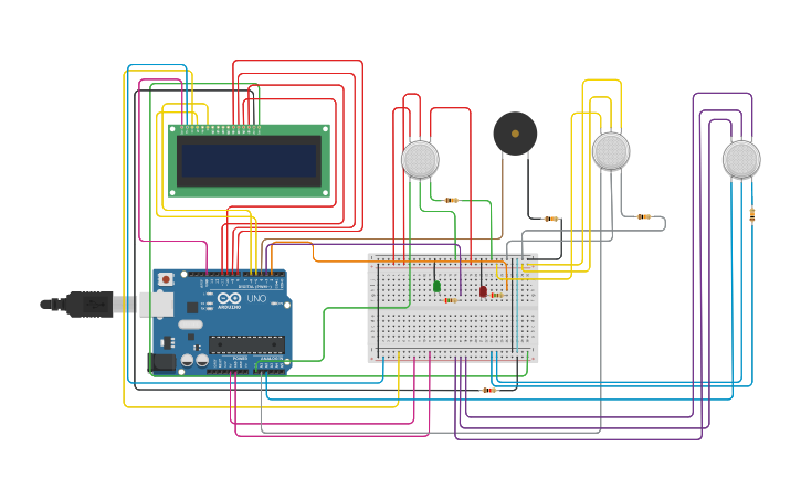 Circuit design mini projet détection de gaz | Tinkercad