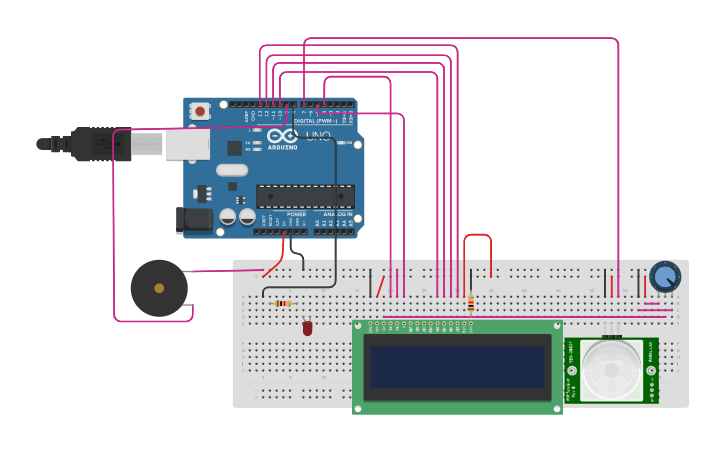 Circuit design Motion Detection Alarm - Tinkercad
