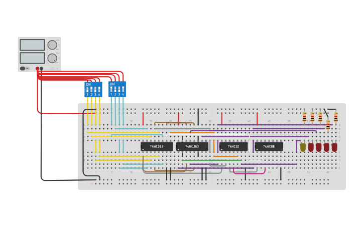 Circuit design 4 bit BCD Adder - Tinkercad