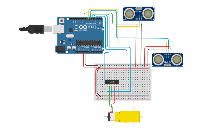 Circuit design two ultrasonic sensor - Tinkercad