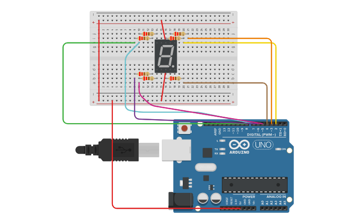 Circuit design seven-segment - Tinkercad