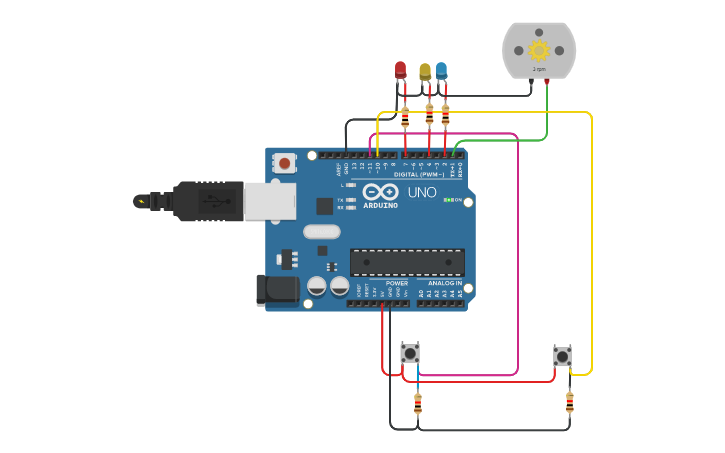 Circuit design reto 2 con pulsador | Tinkercad