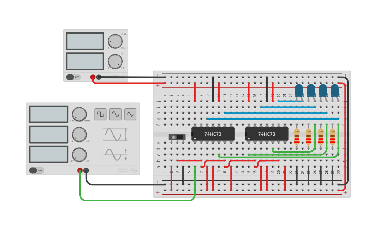 Circuit design ASYNCHRONOUS UP COUNTER USING JK-FLIP FLOP - Tinkercad