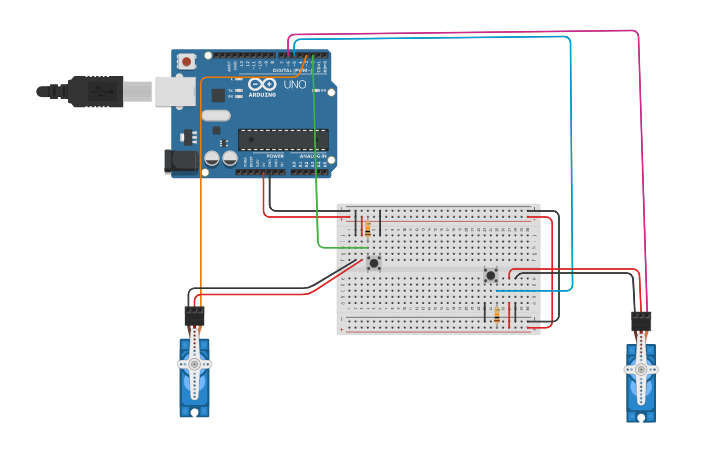 Circuit design Buttons and Servo | Tinkercad