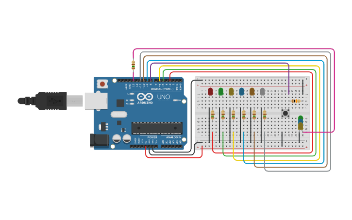Circuit design Simple led ludo dice using arduino - Tinkercad Circuit design Simple led ludo dice using arduino - Tinkercad
