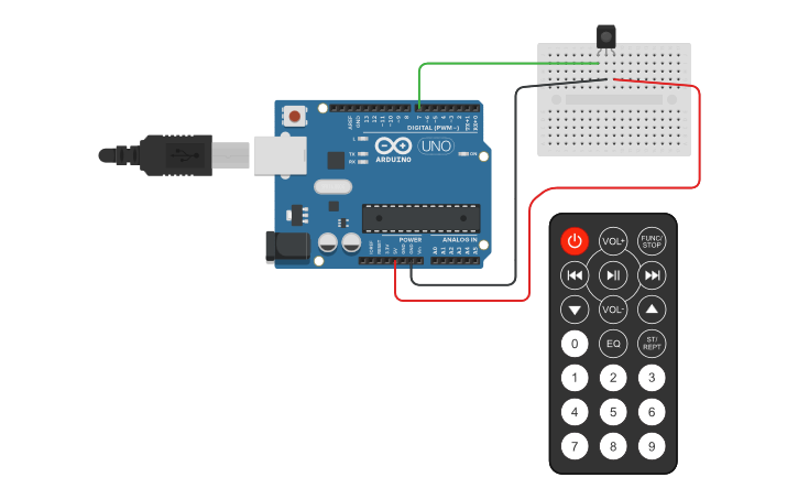 Circuit design Hex codes remote control | Tinkercad