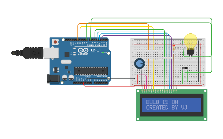 Circuit design controlling bulb using switch - Tinkercad