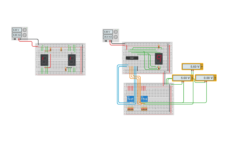 Circuit design Decodificador BCD-7seg | Tinkercad Circuit design Decodificador BCD-7seg | Tinkercad