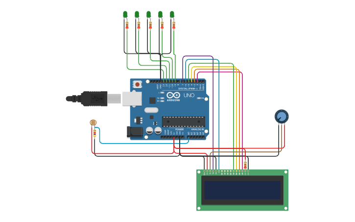 Circuit design LCD dengan Photoresistor - Tinkercad