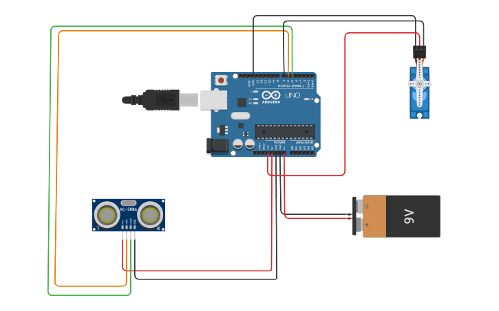 Circuit design Smart Dustbin - Group 5 - GNG 5301X - On-campus - Tinkercad