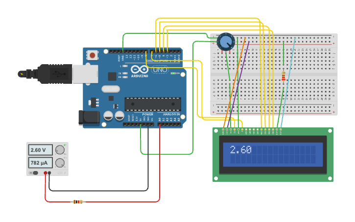 Circuit design LCD INTERFACING USING ARDUINO ALONG WITH MEASURING VOLTAGE | Tinkercad