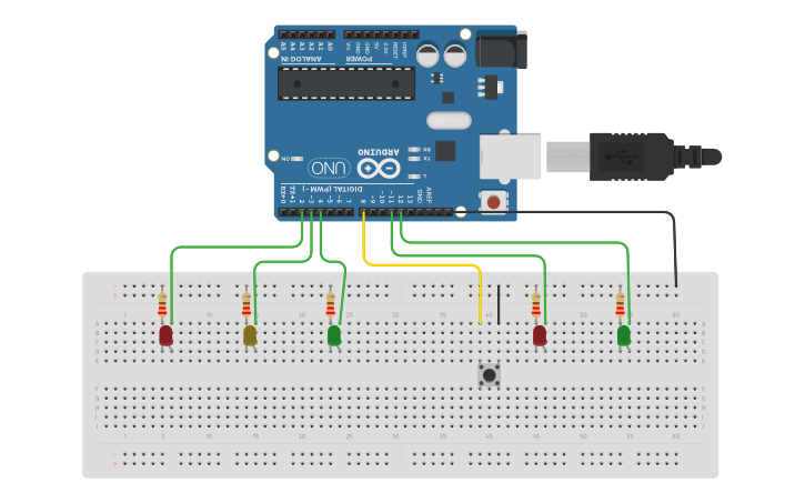 Circuit design SEMÁFORO E PEDESTRES | Tinkercad