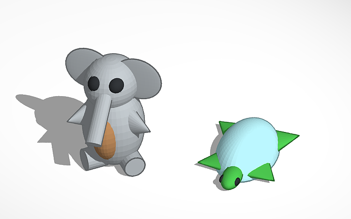 3D design elephant and turtle | Tinkercad