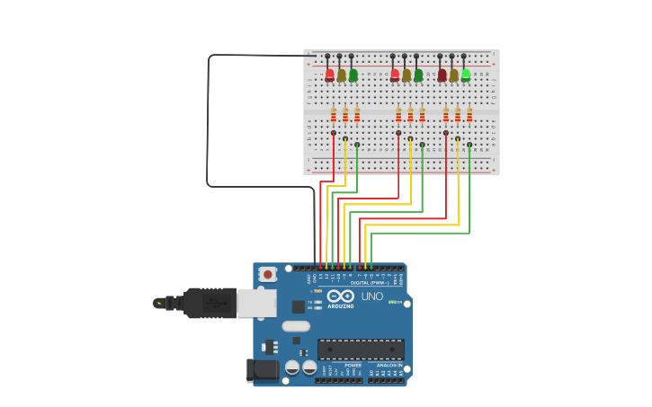 Circuit design 3 Semaforo | Tinkercad