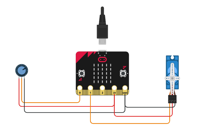 Circuit design micro:bit thumb joystick servo - Tinkercad