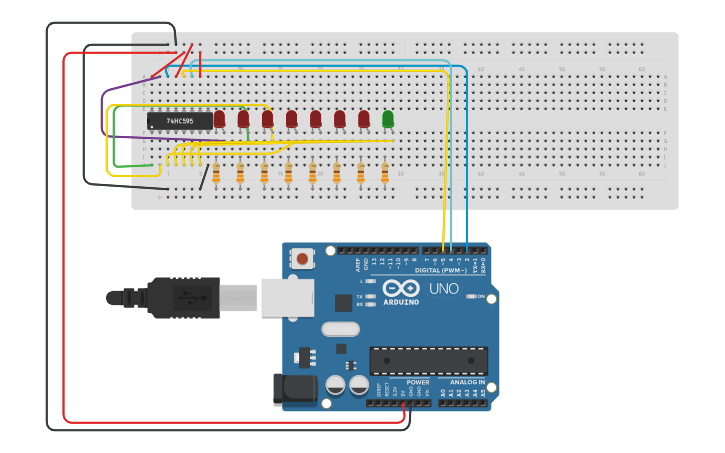 Circuit design Activity 14.4 74595 shift register | Tinkercad Circuit design Activity 14.4 74595 shift register | Tinkercad