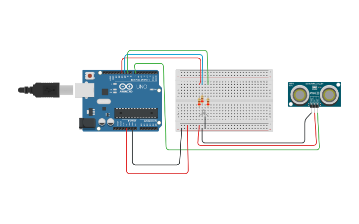 Circuit design Ultrasonic sensor - Tinkercad