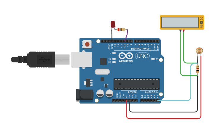 Circuit design LDR Analog Sensor - Tinkercad