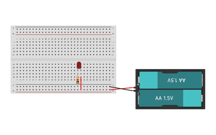 Circuit design Encender LED con batería 3v y resistencia - Tinkercad