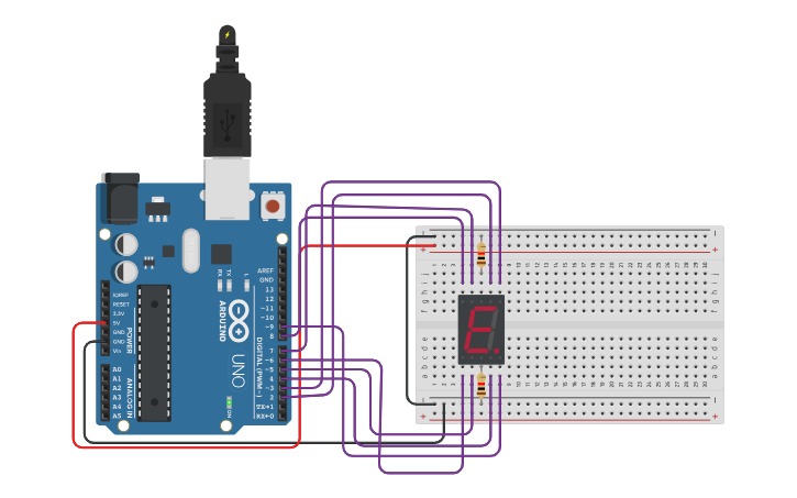 Circuit design Display de 7 Segmentos - Tinkercad