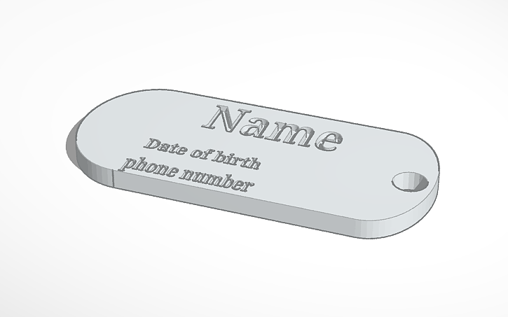 3D design Dog tag - Tinkercad