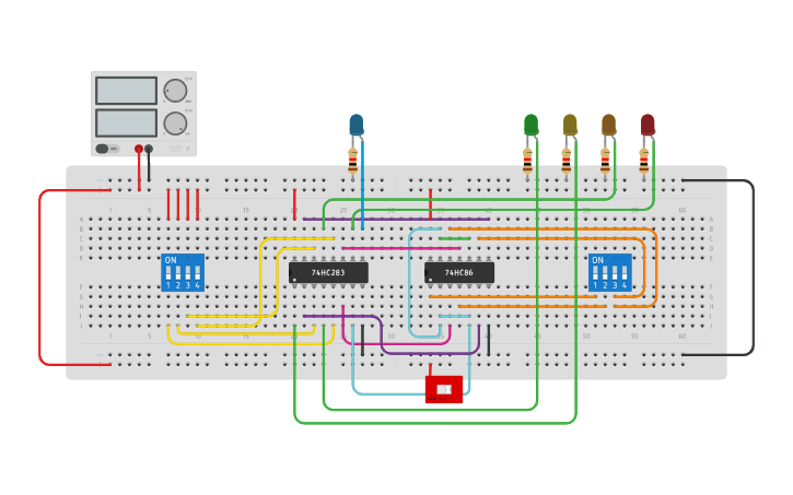 Circuit Design 4bit Binary Adder Subtractor Tinkercad