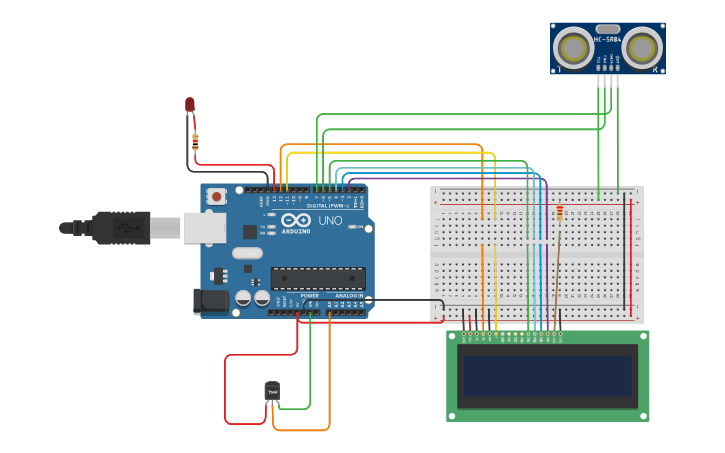 Circuit design Displaying values of Ultrasonic Sensor | Tinkercad