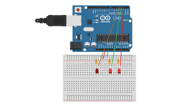 Circuit design Contador Binario de 0-7 | Tinkercad