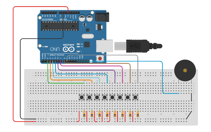Circuit design Activity 2 - Arduino piano (20561998) | Tinkercad