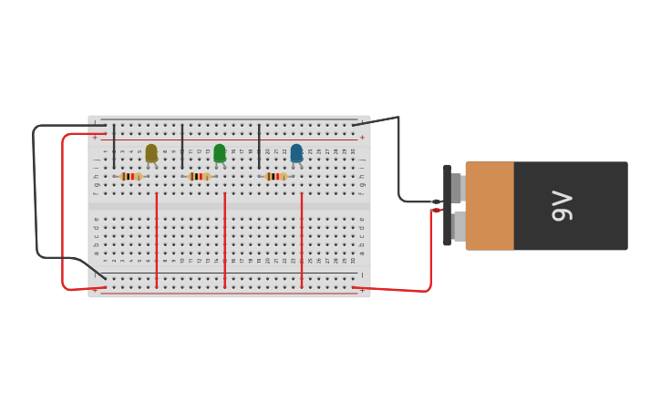 Circuit design ckt 3. 3LED glow in parallel circuit | Tinkercad