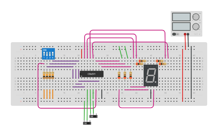 Circuit design 7segLED-Decoder - Tinkercad