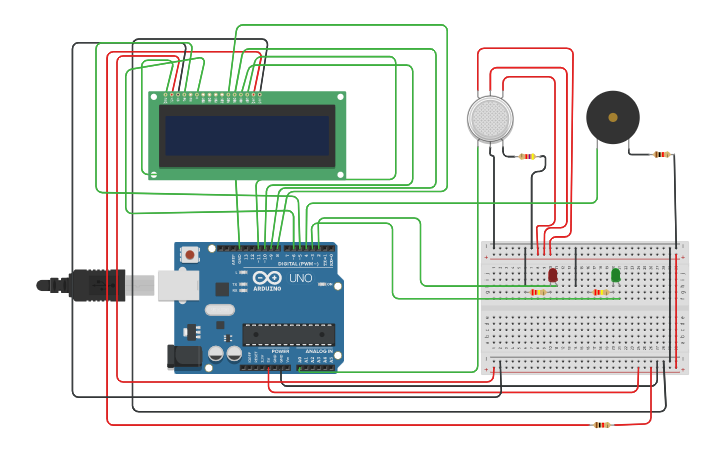 Circuit Design Arduino Gas Warning Detector Tinkercad