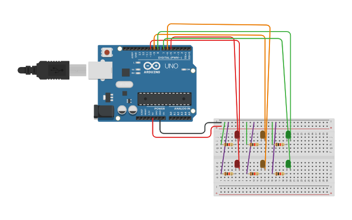 Circuit design semaforo y crucero - Tinkercad