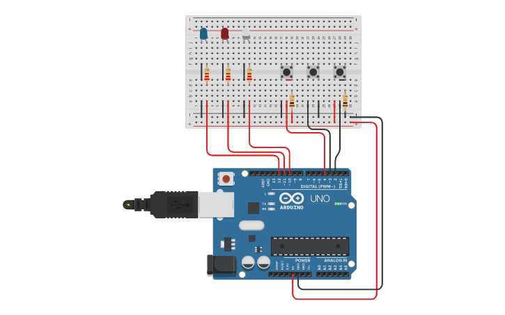 Circuit design 实验六 按键控制LED - Tinkercad