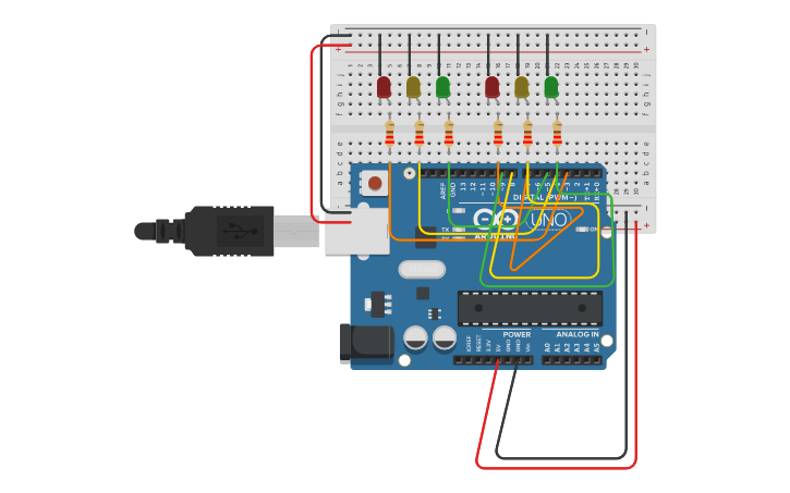 Circuit design Atividade Semáforo | Tinkercad