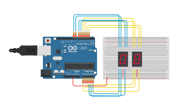 Circuit design S6 Visualizador 7 segmentos | Tinkercad
