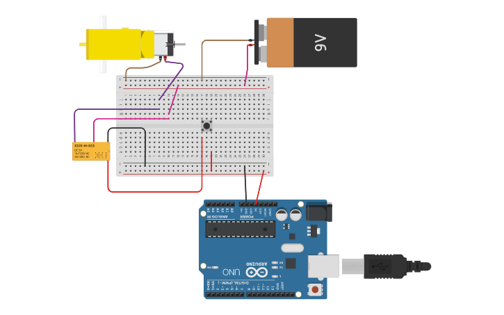 Circuit design Relay and motor - Tinkercad
