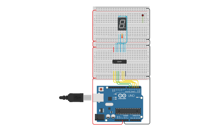 Circuit design 7 segment display using decoder - Tinkercad