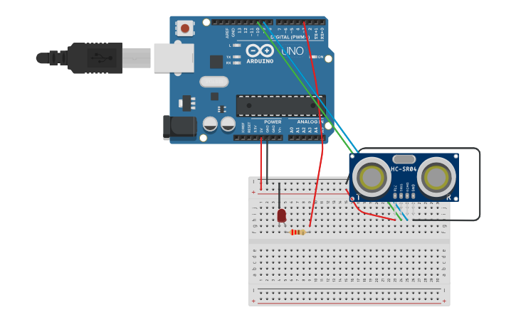 Circuit design Sensor ultrasonico - Tinkercad