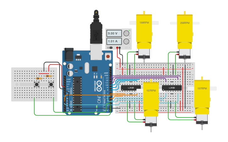 Circuit design Project - L293D DC Motor Control v2 - Tinkercad