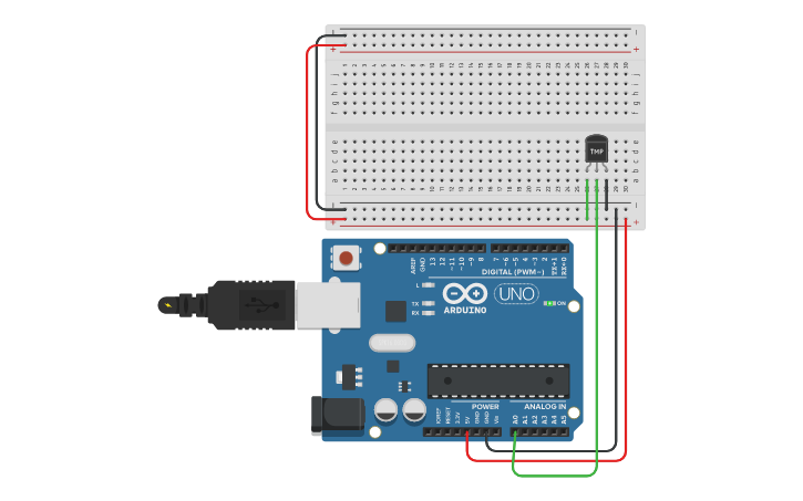 Circuit design αισθητηρας θερμοκρασιας | Tinkercad