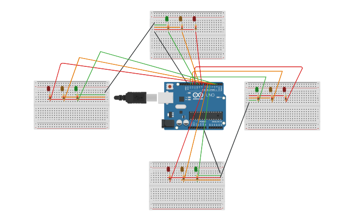 Circuit design 17B91A0511-traffic lights 4 way - Tinkercad